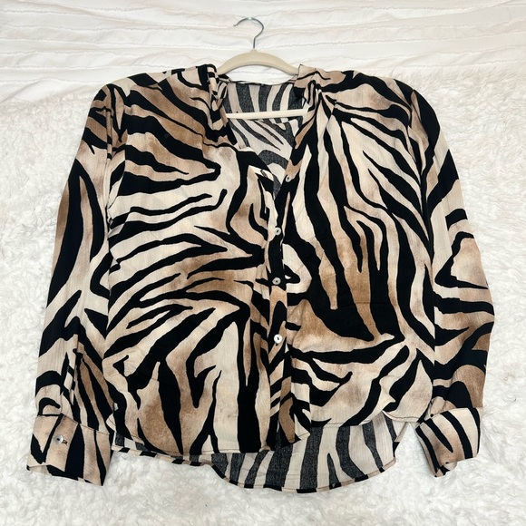 Zara | Tops | Zara Black And Tan Zebra Print Blouse | Poshmark
